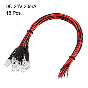 uxcell 18Pcs 5mm Pre Wired LED, Warm White DC24V Clear Lens, Light Emitting Diodes