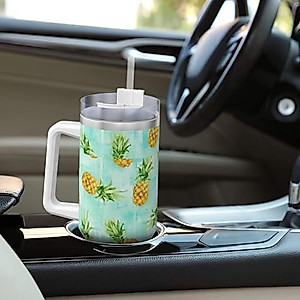HULIBIN Green pineapple. Print Double Deck Stainless Steel Travel Coffee Cup With Lid 40 Oz Ice Bully Cup