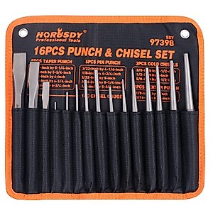 HORUSDY 16-Piece Punch and Chisel Set, Including Taper Punch, Cold Chisels, Pin Punch, Center Punch