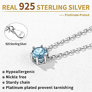 ChicSilver March Birthstone Necklace 925 Sterling Silver Blue Aquamarine Necklace Tiny Birthstone Jewelry with 16 Inch Chain Necklace