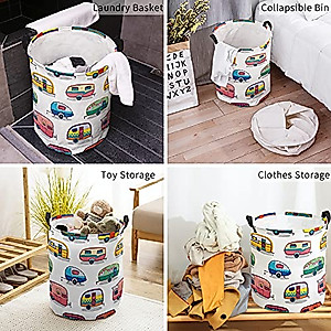 Laundry Basket Summer Camping Rv Cartoon Car,Waterproof 60L Collapsible Clothes Hamper Colorful Truck on White,Large Storage Bag for Bedroom Bathroom