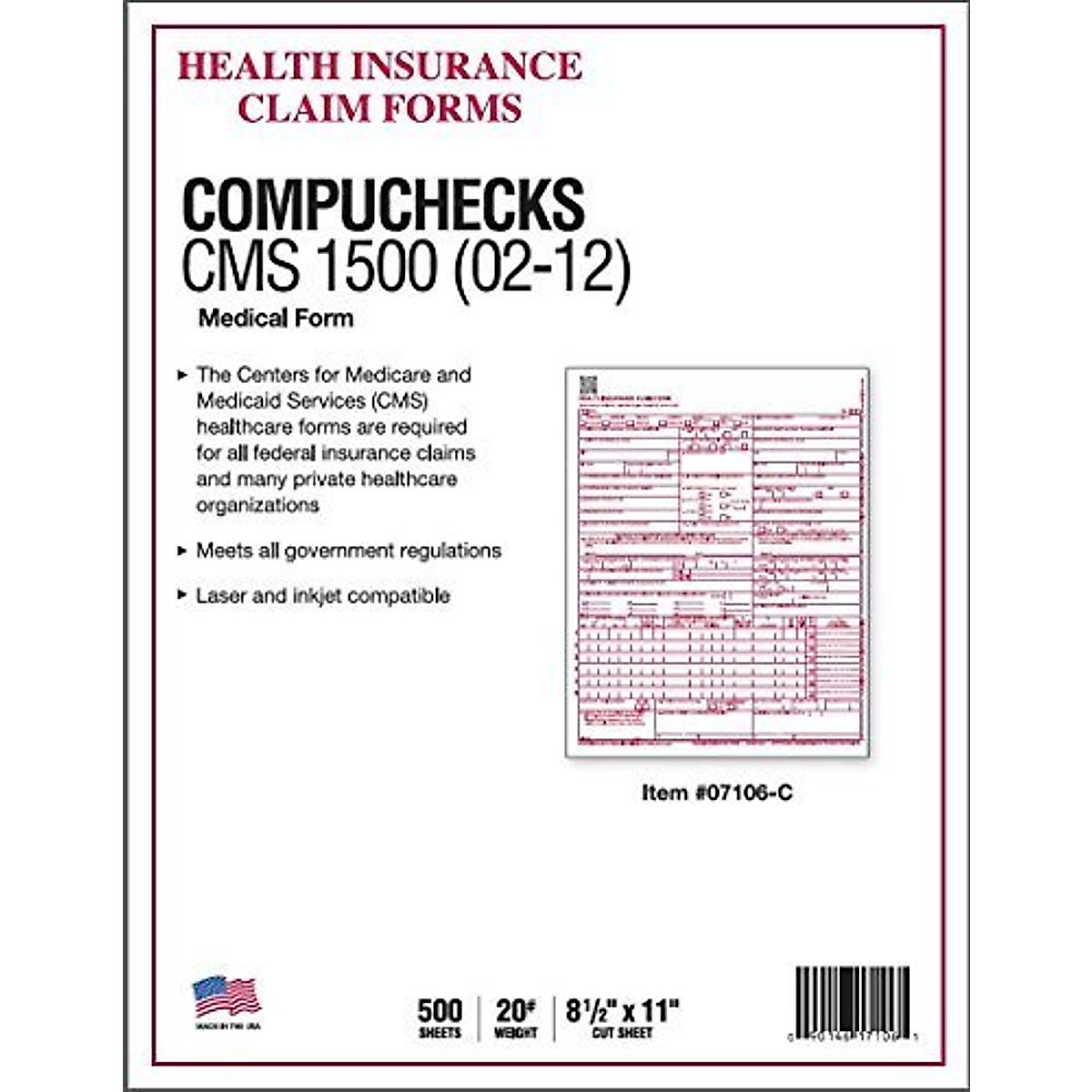 Compuchecks New Cms 1500 Claim Forms - Hcfa (Version 02/12) (500 Sheets), 7106