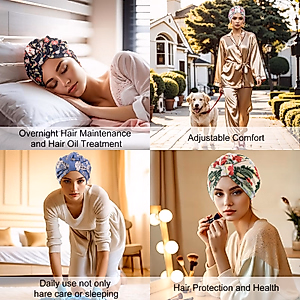 FADACHY Silk Bonnet for Sleeping Women, 4 Pieces Satin Lined Sleep Cap Double-Layered, Sleep Satin Bonnet Hair Care, Night Silk Turban Hair Wrap