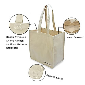 WHITEWRAP Canvas Grocery Shopping Bag with 6 Pockets 14.5” x 13” x 8”