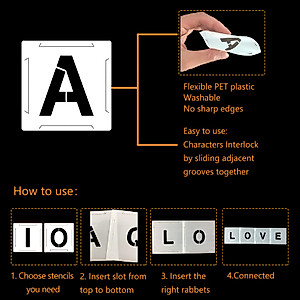3 Inch Letter Stencils for Painting, 62 Pcs Reusable Plastic Letter Number Stencils, Interlocking Template Kit for Painting on Wood, Wall, Fabric, Rock, Chalkboard, Signage Interlocking Template Kit