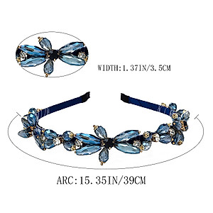 Firuilo Thin Rhinestones Headband Blue Crystal Hair Bands Sparkle Beaded Head Bands for Women(Blue)