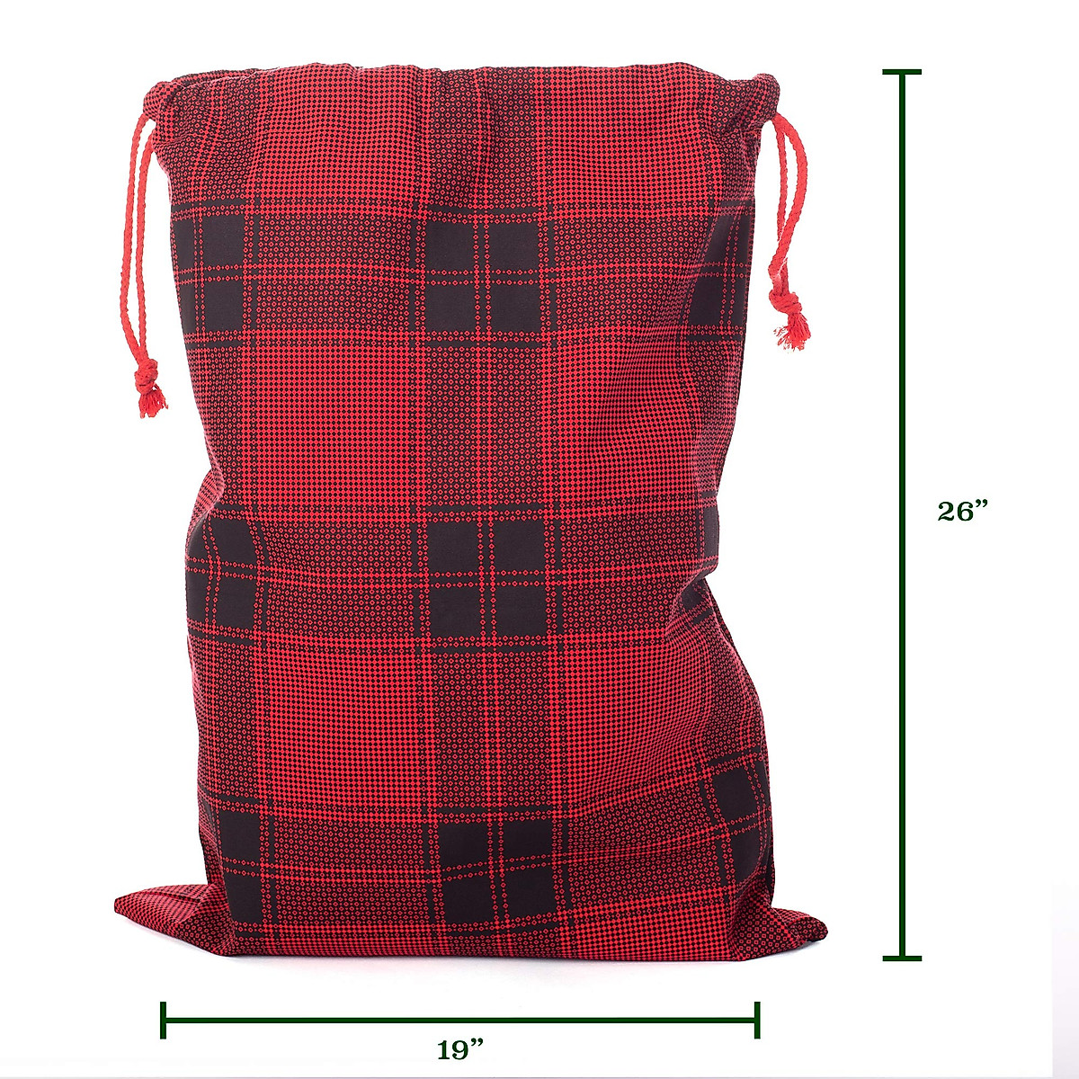 Pudgy Pedro's Party Supplies - Christmas Canvas Gift Bags - X-Large 26" x 19" Red Xmas Plaid - Jumbo Fabric Present Cloth Stocking - 1 ct