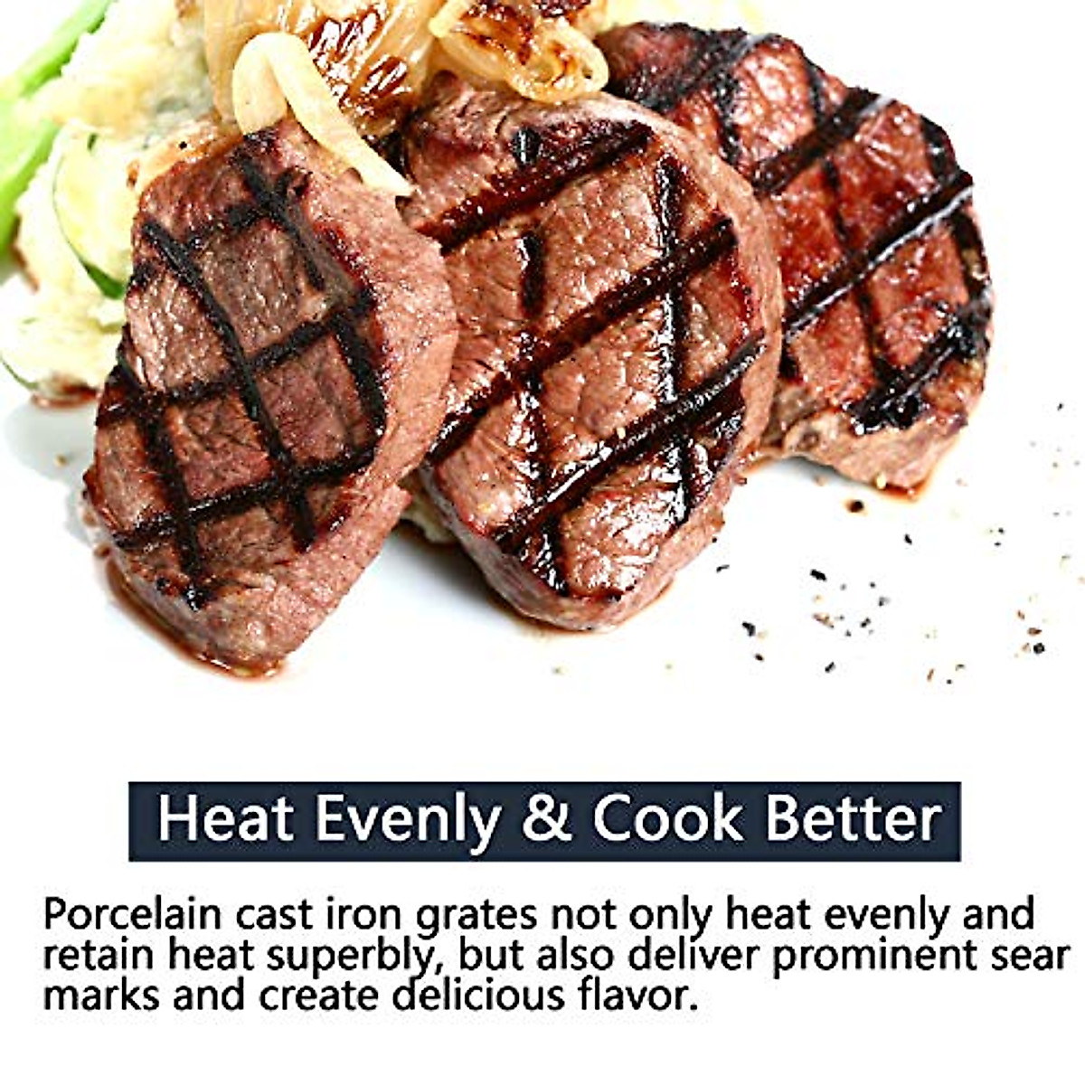 Hongso 19 1/16 x 28 Inch Porcelain Coated Cast Iron Grill Grates Grids Replacement Parts for Brinkmann 810-1750-S, 810-1751-S, 810-3752-F, 810-6570-F, 810-3551-0, Gas Grill Models, Set of 3 (PCB006)