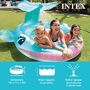 Intex Inflatable Whale Kiddie Pool: Built-in Water Sprayer – Convienient Drain Plug – Durable Vinyl – 79" x 77" x 36" – Ages 3+
