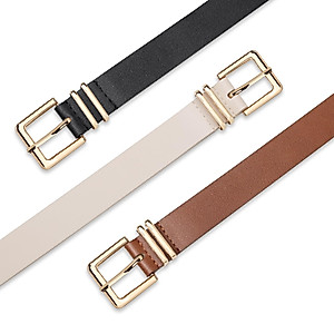 UnFader Pack 3 Women Belts for Jeans Pants, Fashion Gold Buckle Leather Belts