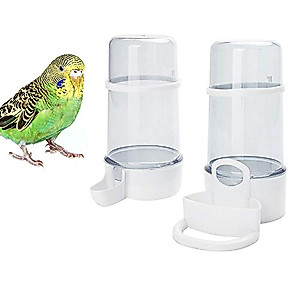 2 Pack Automatic Bird Feeder Bird Water Bottle Drinker Clear Food Seed Dispenser Container Set Hanging in Cage No-Mess for Parrots Budgie Cockatiel Lovebirds Finch Canary Hamster 415ml