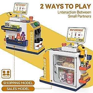 Cash Register Playset for Kids - 48PCS Pretend Play Money, Calculator, Scanner, Credit Card and Play Food for Boys and Girls Ages 3+ (668-125)