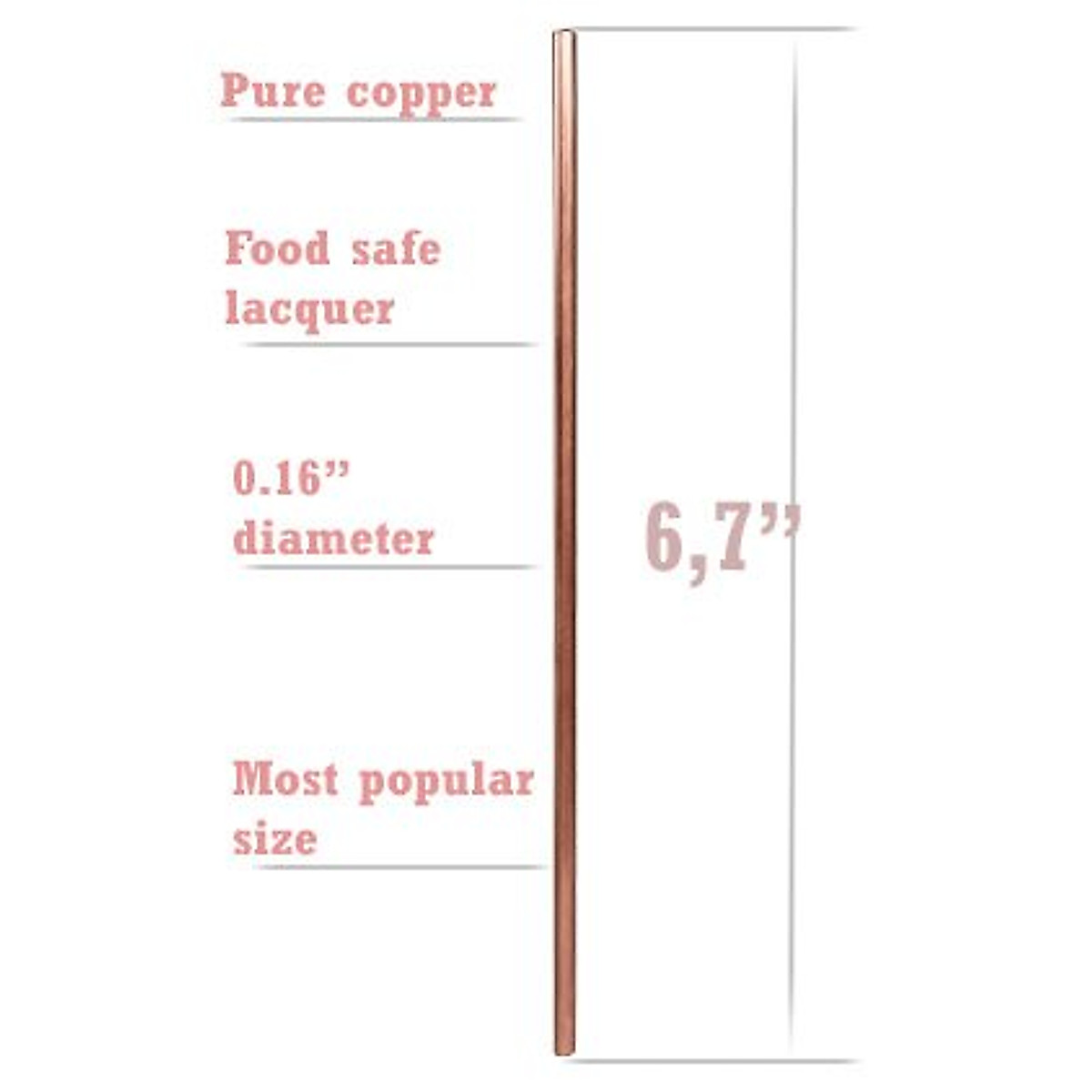 Copper straws - 100% copper drinking straws set of 4 - standard size 6.7" (17 cm) - Best size for your Moscow Mule copper mug - pure premium copper with food safe lacquer to keep the shine.