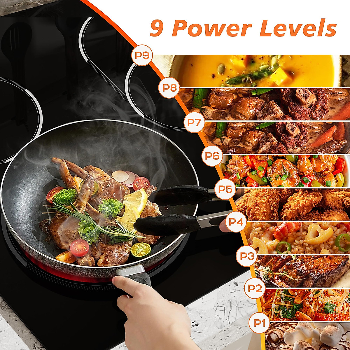 Traenvir 30 Inch Electric Cooktop, 5 Burner 8400W Built-in Electric Stovetop, Ceramic Cooktop with Expanded Zone, Slide Touch Control, Timer, Child Safety Lock, Pause, 220V - 240V Hard Wire, No Plug