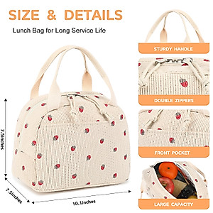 Bluboon Lunch Bag for Women Men Cute Corduroy Lunch Tote Bags Reusable Insulated Lunch Box Large Capacity Reusable Insulated Cooler for Work Picnic or Travel (Corduroy strawberry)