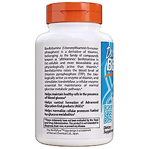 Doctor's Best Benfotiamine, Non-GMO, Vegan, Gluten Free, Soy Free, Helps Maintain Blood Sugar Levels, 300 mg, 60 Veggie Caps (DRB-00270)
