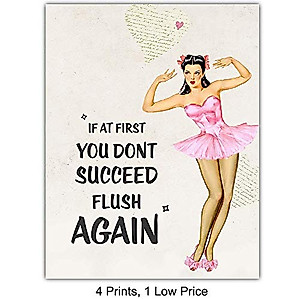 Pinup Girl Vintage Bathroom Decor - Funny Wall Art Prints