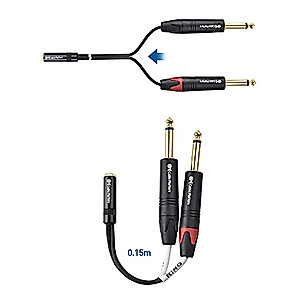 Cable Matters 2-Pack Dual 1/4 to 3.5mm Female Stereo Audio Splitter Cable (3.5mm to Dual 1/4 Adapter) in Black - 6 Inches / 0.15 Meters