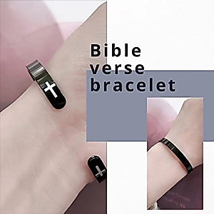 RENYILIN Black stainless steel religion quotes faith in Christian Bible verses inspiring cuff bracelets (I Am With You Always. Matthew 28:20)