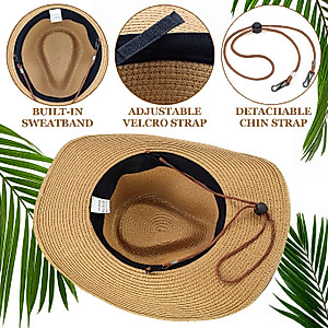 EINSKEY Straw Cowboy Cowgirl Hat for Men Women, Adjustable Sombrero Sun Hat with Shapeable Wide Brim & Detachable Chin Strap