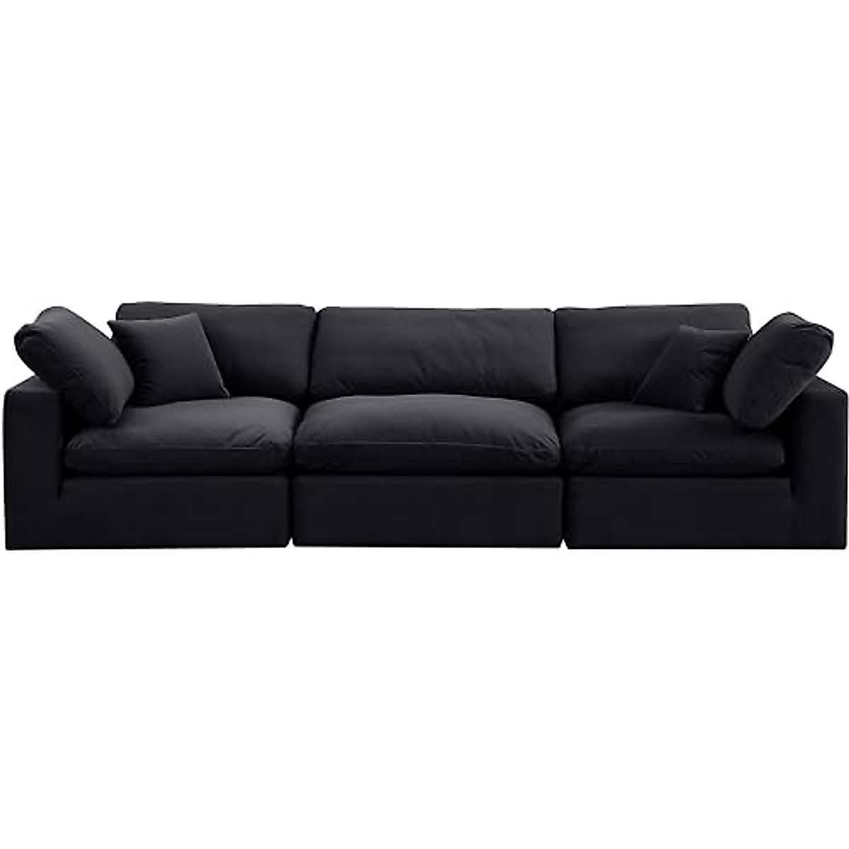 Meridian Furniture 189Black-S119 Comfy Collection Modern | Contemporary Upholstered Modular Sofa with Soft Black Velvet, Down Feather Cushions, 119" W x 40" D x 34.5" H, Black