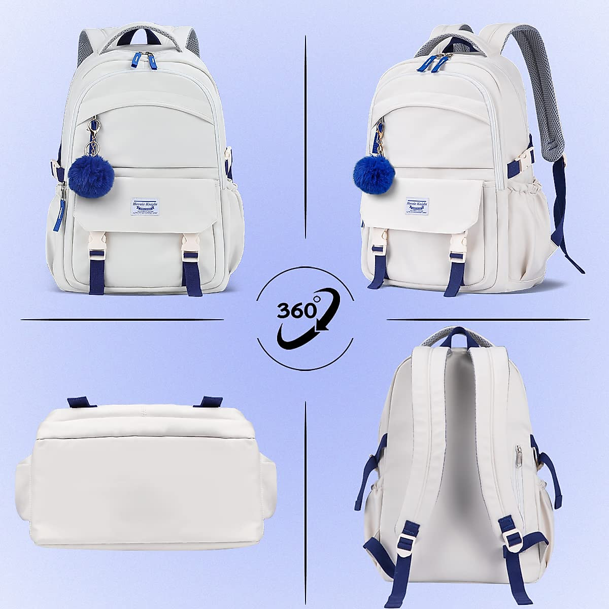 School Backpack Laptop Computer Backpack 15.6 inch Anti-theft Big Daypack Casual Bag Travel Bookbag Aesthetic Cute Backpacks for College Large Backpacks Purse for Boy Girl Teen Women Men Student-White