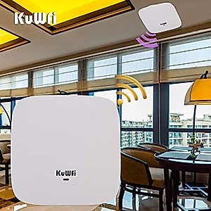 KuWFi Ceiling Mounted Wireless Access Point with Ethernet Port, Dual Band Wi-Fi AP Router with 48V POE Support Wall Mount for Wireless Coverage