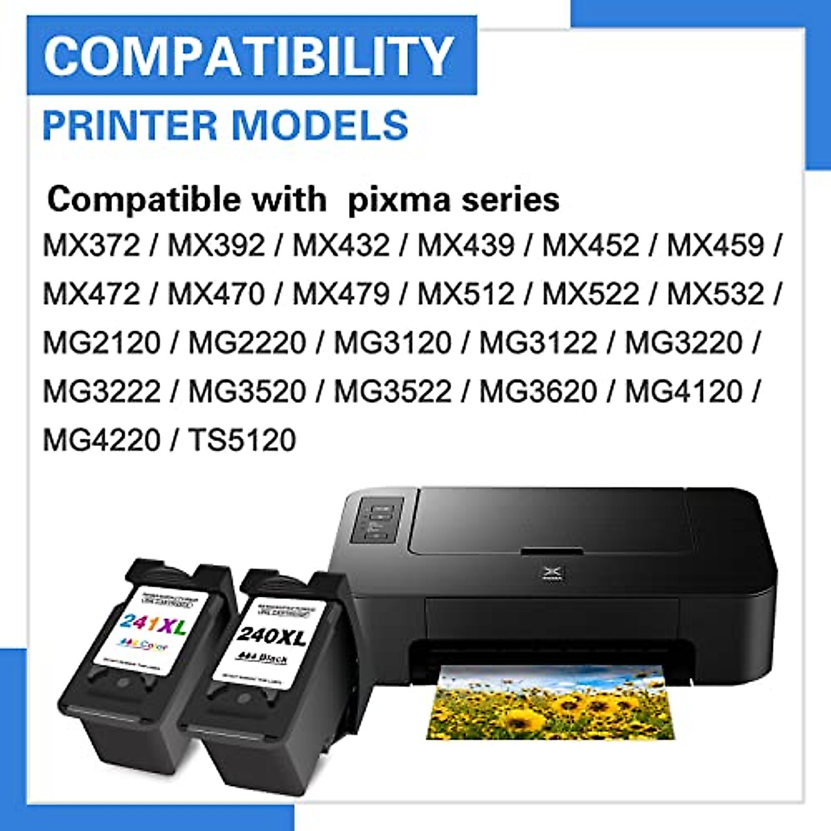 JONITY Remanufactured Ink Cartridges 240XL 241XL for Canon PG 240 CL 241 XL Black Color Combo Pack for Pixma MG3620 MG3600 TS5120 TS5100 MG3520 MG2120 MX452 MX472 MX512 Printer (1 Black, 1 Tri-Color)