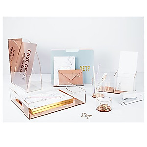 C.R. Gibson Rose Gold Acrylic Letter Tray Office Supplies, 12'' x 10.5'' x 3''