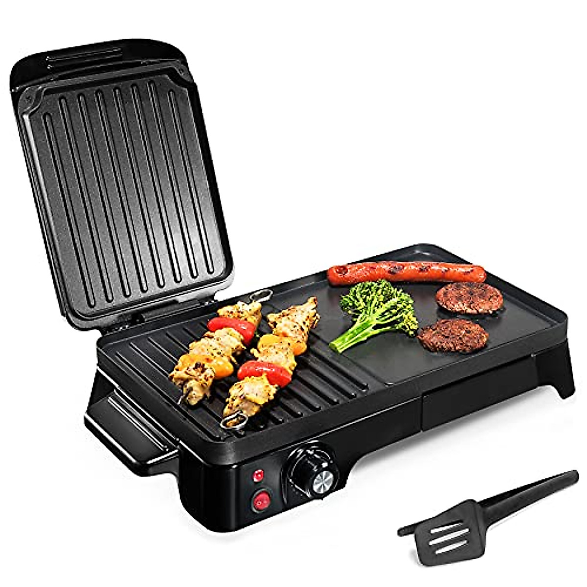 NutriChef 2-in-1 Panini Press Grill Gourmet Sandwich Maker & Griddle, Nonstick Coating, Temperature Control, Oil Tray, Countertop Removable Drip Tray 1500W - NutriChef