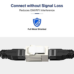 AMPCOM CAT6A RJ45 Inline Coupler Keystone Jack, [ ETL Verified/USA Patent Zinc-Alloy Shielded STP Feed-Through RJ45 Jacks Female to Female - 5 Pack