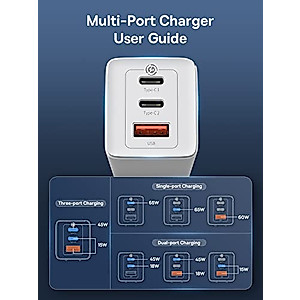USB C Charger, Baseus 65W USB C Wall Charger, 3 Ports Foldable GaN Charger, Fast Charger for iPhone 14/Pro Max/SE/11/XR/XS, Samsung S22+/S22, MacBook Pro/Air, iPad, Laptops, Pixel 7, Steam Deck