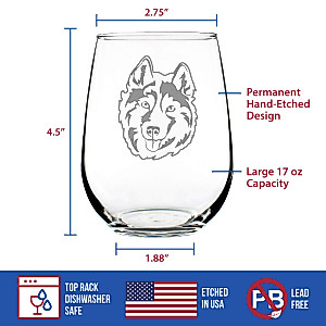 Siberian Husky Face Stemless Wine Glass - Cute Dog Themed Decor and Gifts Moms & Dads of Huskies - Large 17 Oz