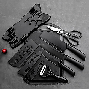 Generic Knife Sets, Black Kitchen Knife Set with Stainless Steel Kitchen Knife, Melon Planer, Holder, Suitable for kitchens, hotels, and restaurants