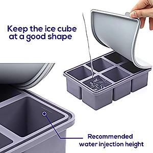 Large Square Ice Cube Tray with lid, Big Block Ice Cube 2 Inch, Giant Cocktail Silicone Ice Maker, Scotch Whiskey Ice Cube, Easy Release Reusable Ice Cubes for Soup Freezer Wine Juice