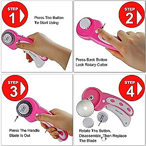 Rotary Cutter Set, 38PCS 45mm Rotary Fabric Cutter Wheel Set, Fabric Cutter Wheel, Quilting Rotary Cutters Rolling Fabric Cutter Wheel and A3 Mat, Rotary Rolling Cutter For Sewing, Quilting(Pink)