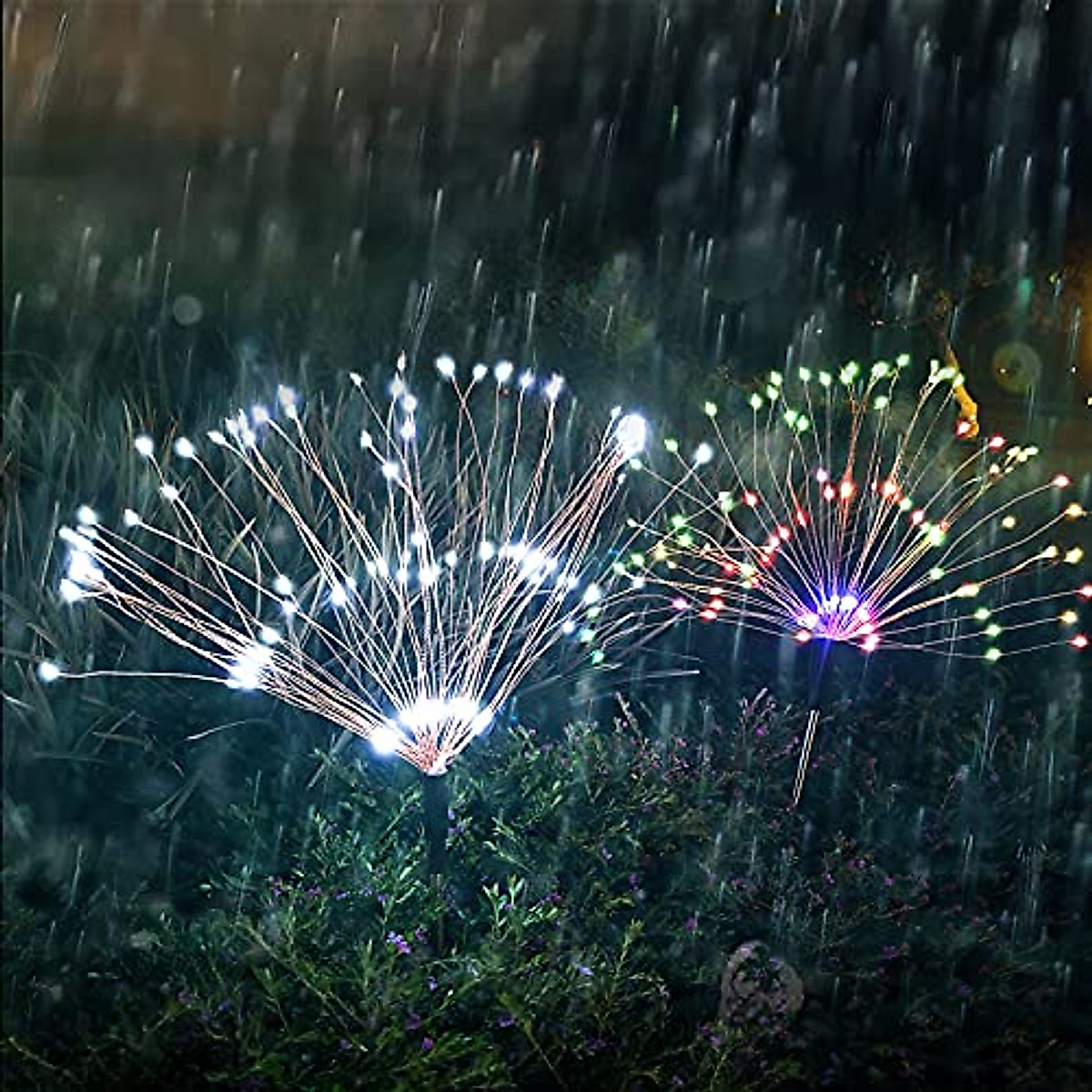 XVZ Solar Garden Lights, 2 Pack 120 LED Solar Powered Firework Light,2 Modes and Waterproof DIY Outdoor Decoration Light for Walkway Pathway Backyard Christmas Party Decor（Cold White）
