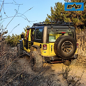 EAG 2007-2018 Jeep Wrangler JK Rock Crawler Rear Bumper with Hitch Receiver D-ring Shackle