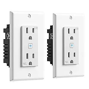 Geeni Wi-Fi Smart Wall Outlet with 2 Plugs and Wireless App Control, Compatible with Alexa and Google Home, WiFi Smart Outlet, 2 Pack