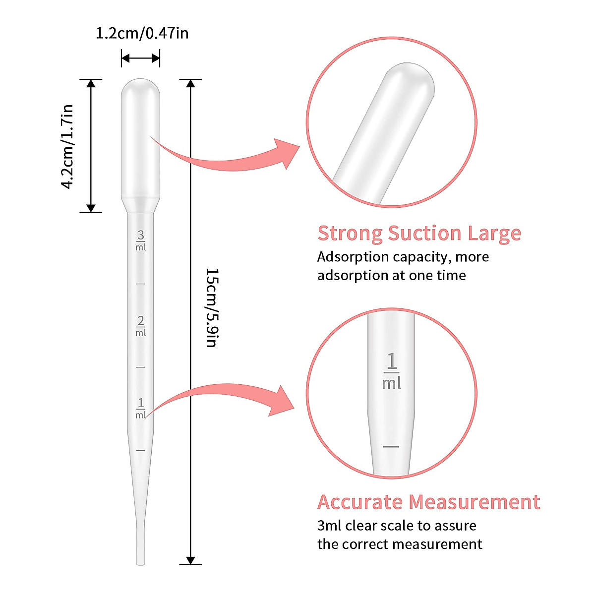 G2PLUS 100PCS 3ml Disposable Plastic Essential Oils Graduated Transfer Pipettes for Science Laboratory, Experiment, Essential Oils, Make up Tool