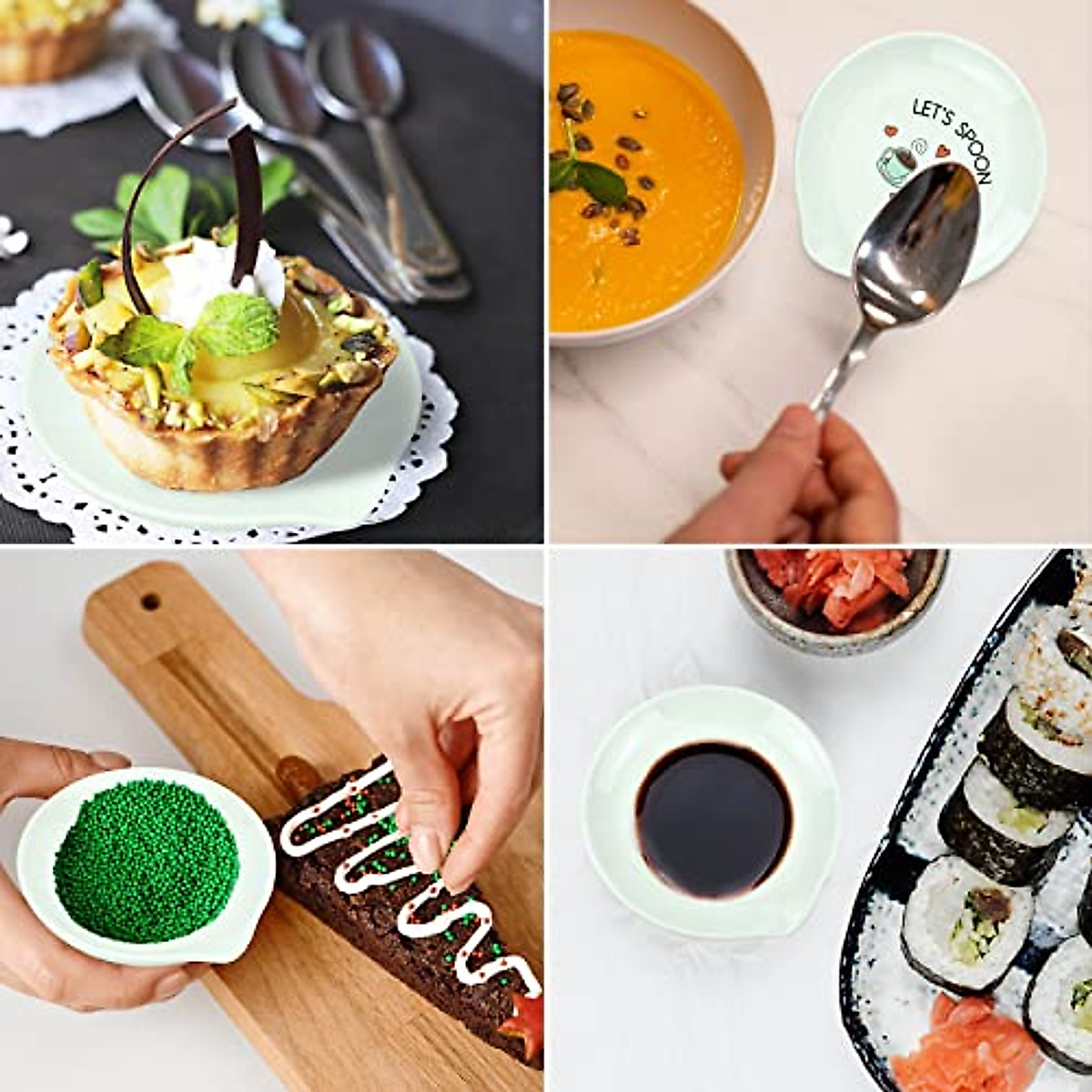 Spoon Rest Small Teaspoon Holder Ceramic Coffee Spoon Holder Coffee Bar Decor for Home Office Coffee Station (Let's Spoon)