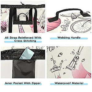 Romantic Travel In Paris Laundry Backpack Bag with Drawstring Closure Waterproof Laundry Bag Laundry Hamper Clothes Storage for College Travel Laundromat Apartment
