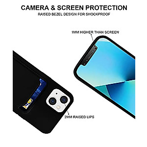 Silicone Card Case Compatible with iPhone 13/iPhone 14 6.1inch, Shock-Absorbing Protective Case with Card Holder, Soft Slim Wallet Case Compatible with iPhone 13/iPhone 14 Pro-Black