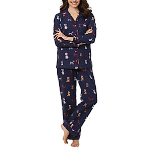 PajamaGram Womens Flannel Pajamas - Women's Dog Pajamas, Navy, MD