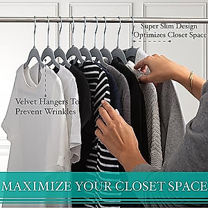 Simplify Slim Velvet Clothes Hangers | 100 Pack | Non-Slip | Shirts | Suit | Pants | Dresses | Garments | Closet Storage & Organization | Durable | Grey