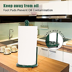 MINLUFUL Cast Iron Paper Towel Holder, Vintage Chic Pumpkin Pattern Weighted Base Roll Paper Towel Holder Stand for Kitchen Bathroom Countertops, Green