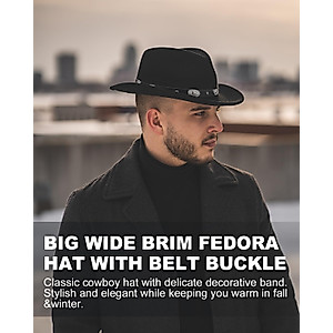 Zylioo Oversize XXL Felt Cowboy Hats,Large Western Hat Warm,Unisex Shapeable Wide Brim Fedora Hat with Belt Buckle
