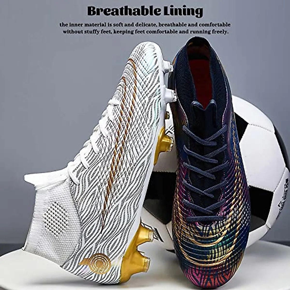 Maylrvjv Men's High-Top Soccer Cleats Football Shoes Lightweight Big Kids Youth Professional Training Soccer Sneakers