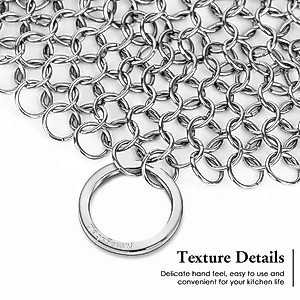 AMAGABELI GARDEN & HOME 7”x7” Cast Iron Cleaner 316 Stainless Steel Cast Iron Scrubber Chain Mail Scrubber Cast Iron for Pans Dutch Ovens Grills BG240