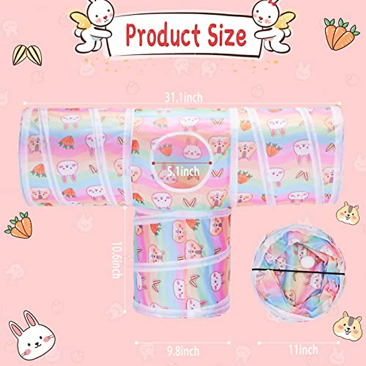 Bunny Tunnel 3 Way Rabbit Tunnel Collapsible Bunny Hideout Small Animal Activity Tunnel Toys for Rabbits Bunny Guinea Pigs Chinchilla Kitty